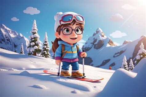 Premium Photo Very Detailed Tiny Cute Ski Instructor