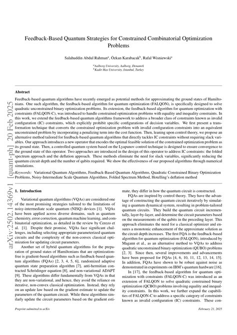 Pdf Feedback Based Quantum Strategies For Constrained Combinatorial Optimization Problems