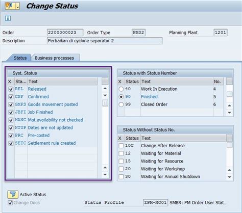 Sap System Status Vs User Status Sinau Sap Pm Module