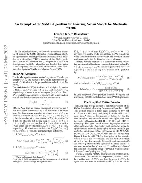 An Example Of The Sam Algorithm For Learning Action Models For Stochastic Worlds Deepai