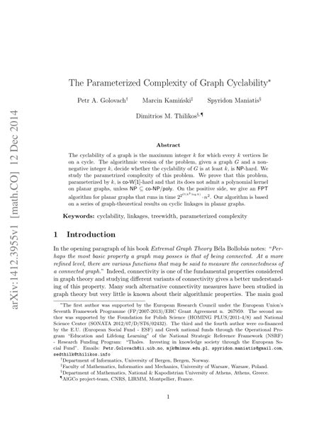 Pdf The Parameterized Complexity Of Graph Cyclability