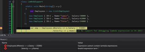 Debugging Lambda Expression In Visual Studio 2015 Samirbehara