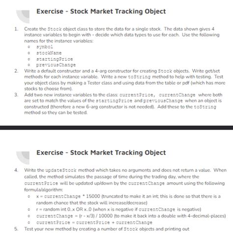 Solved Exercise Stock Market Tracking Object 1 Create The Chegg Com