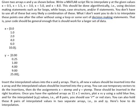 Given Two Arrays X And Y As Shown Below Write A