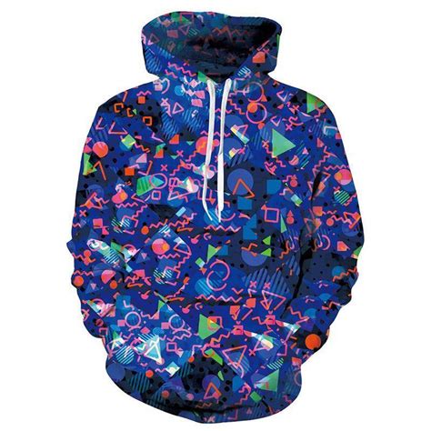 Mens Blue Hoodies 3d Printed Geometric Printing Hooded Chingontees