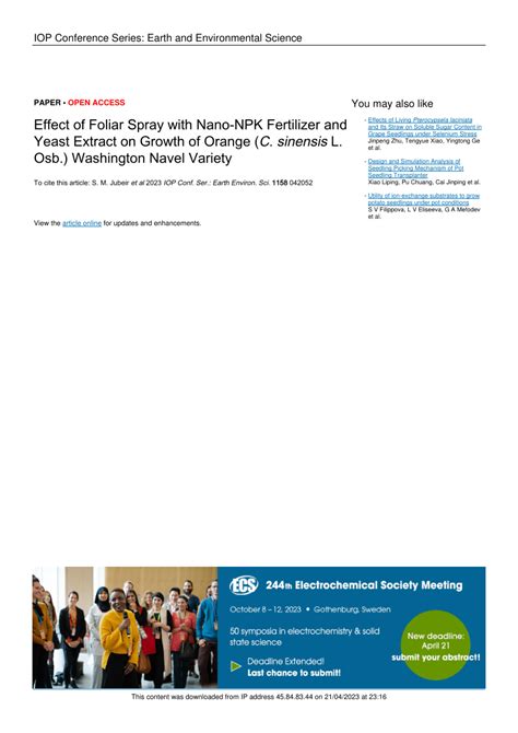 (PDF) Effect of Foliar Spray with Nano-NPK Fertilizer and Yeast Extract on Growth of Orange (C ...