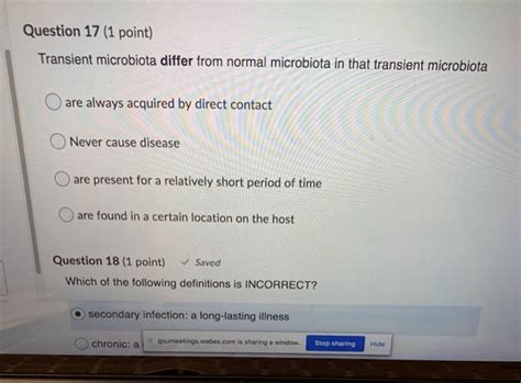Solved Question 17 1 Point Transient Microbiota Differ From