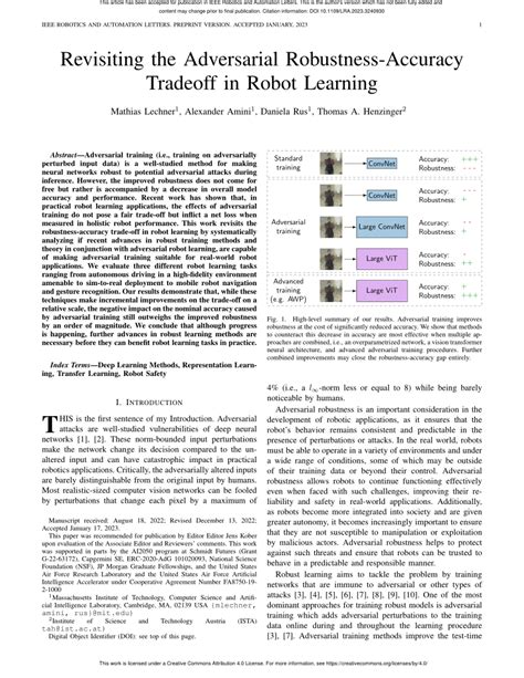 Pdf Revisiting The Adversarial Robustness Accuracy Tradeoff In Robot Learning