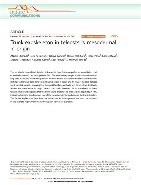 Pdf Trunk Exoskeleton In Teleosts Is Mesodermal In Origin