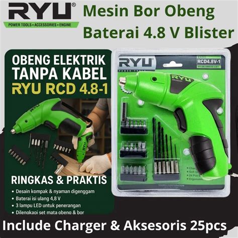 Jual Ryu Mesin Bor Cordless Baterai Tanpa Kabel Rcd 4 8 1 Bor Obeng