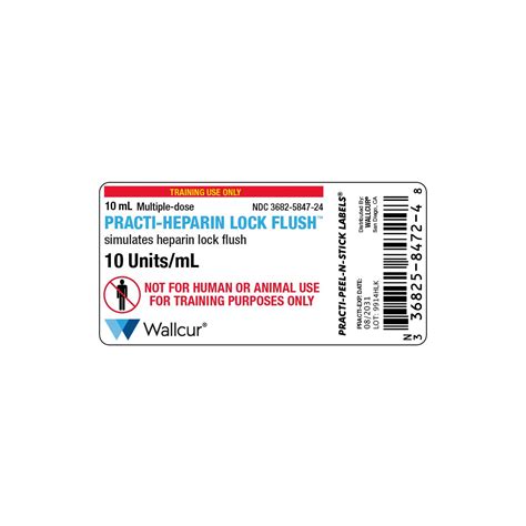 Practi Heparin Lock Flush 10u10ml Vial Label ×100 1025036