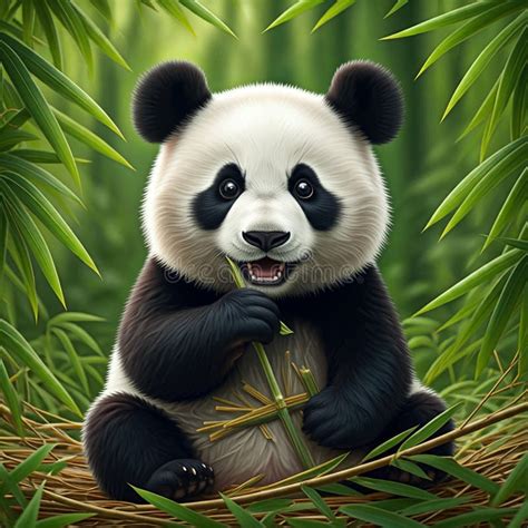 Chibi Panda Enjoying A Bamboo Snack Stock Illustration Illustration Of Undefined Branch