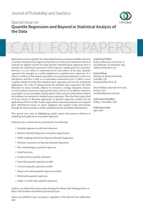 Pdf Special Issue On Quantile Regression And Beyond In Statistical Analysis Of The Data