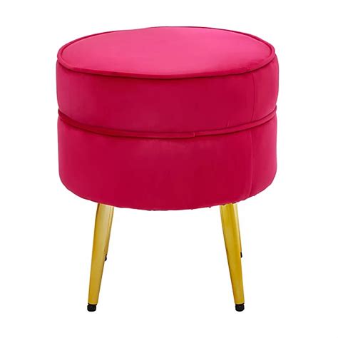 Interiors By Premier Elegant Round Bright Pink Velvet Gold Leg
