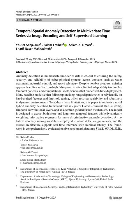 Pdf Temporal Spatial Anomaly Detection In Multivariate Time Series