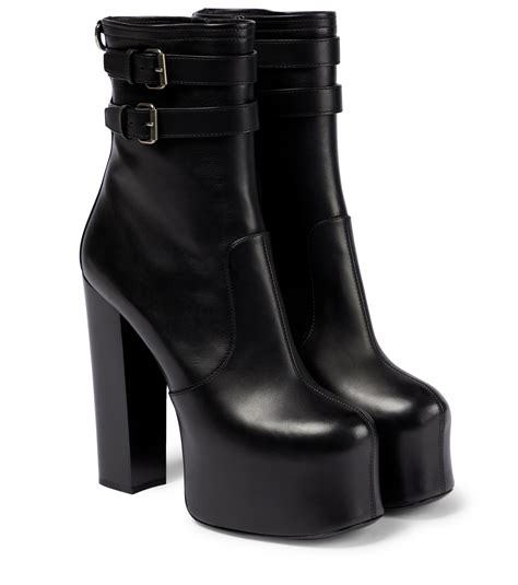 Black Leather Platform Ankle Boots