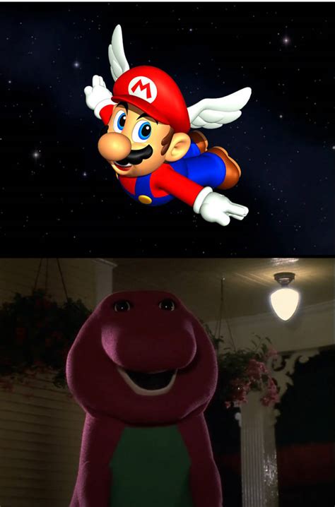 Barney Looks At Wing Mario In The Sky By Musclebobman93 On Deviantart
