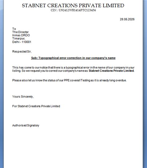 Typographical Error Correction Request Letter