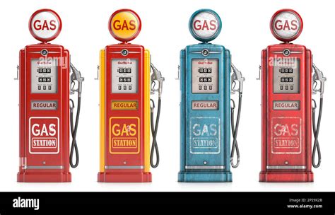Retro Gas Fuel Pump Station Isolated On White 3d Illustration Stock