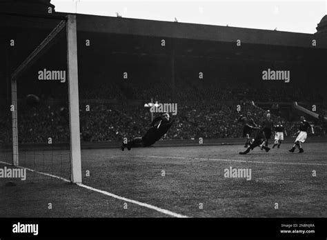 Bert Barlow Right Shoots Portsmouths First Goal Against Wolverhampton Wanderers At Wembley On