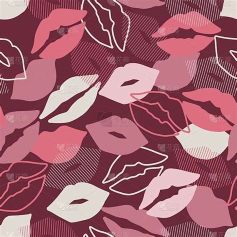 可爱的激情粉红色吻矢量图形艺术无缝模式