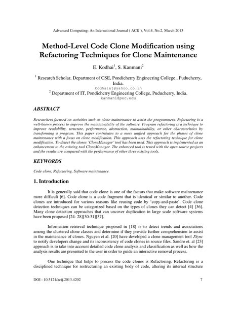 Pdf Method Level Code Clone Modification Using Refactoring Techniques