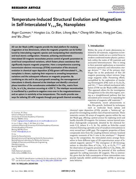 Temperature‐induced Structural Evolution And Magnetism In Self‐intercalated V1 Xse2 Nanoplates