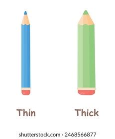 Opposite Adjective Antonym Words Thin Thick Stock Vector Royalty Free