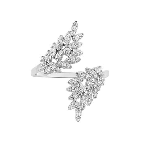Primrose Sterling Silver Cubic Zirconia Double Leaf Bypass Ring
