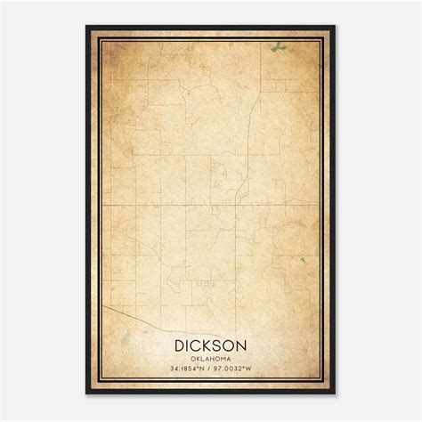 Vintage Dickson Oklahoma Map Poster Dickson Ok City Road Wall Art Print Custom Maps And Posters