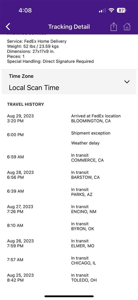 Shipment Exception Weather Delay Rfedex