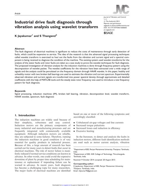 Pdf Industrial Drive Fault Diagnosis Through Vibration Analysis Using Wavelet Transform