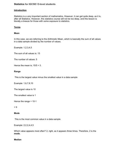 Statistics For Igcse O Level Students University Of Cambridge