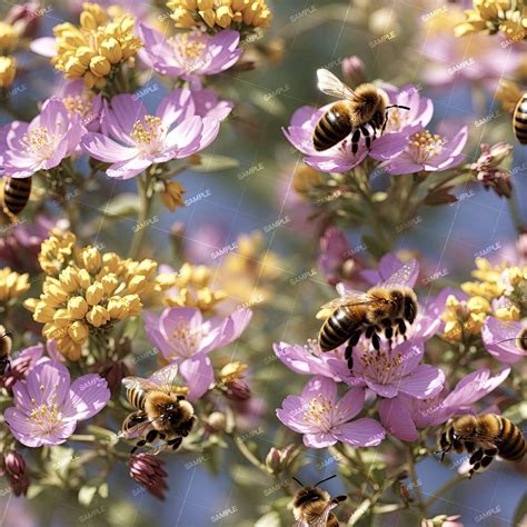 Bees Polinating Flowers Pattern Crew