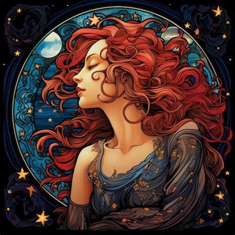 Premium Ai Image A Woman With Red Hair And Stars In Her Eyes