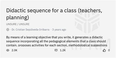Prompt Didactic Sequence For A Class Teachers Planning By Dr