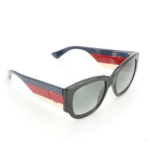 Gucci Gg0276s 001 Rectangular Striped Sunglasses With Case Ebth