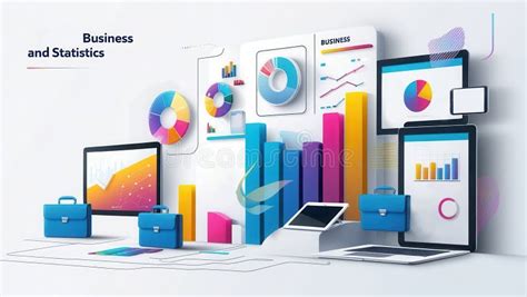 Modern Visual Presentation Of Business And Statistics With Charts Graphs Devices Stock