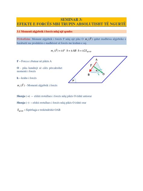Mekanika Teorike Seminar 3 Efektet E Forces Mbi Trupin Absolutisht Te Ngurte 2021 Pdf