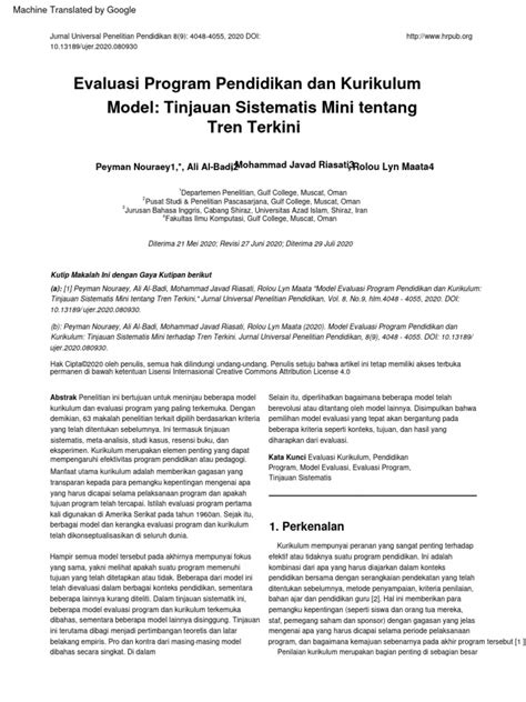 Educational Program And Curriculum Evaluation Models A Mini