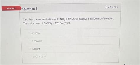Solved Calculate The Concentration Of Cuno3 If 1256 G Is