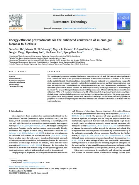 Pdf Energy Efficient Microwave Pretreatment For Microalgal Biofuels