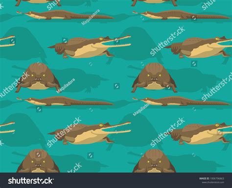 Indian Gharial Cartoon Seamless Wallpaper Stock Vector Royalty Free
