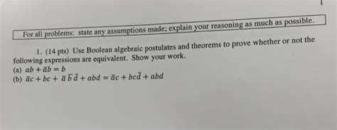 Solved Use Boolean Algebraic Postulates And Theorems To Chegg