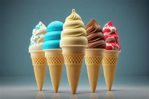 Premium Ai Image Row Of Ice Cream Scoops And Cones Against Black