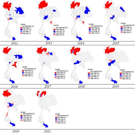 Cluster Map Of Univariate Lisa Suicide Rate In Thailand During 2012