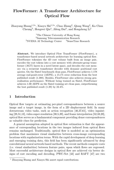 PDF FlowFormer A Transformer Architecture For Optical Flow