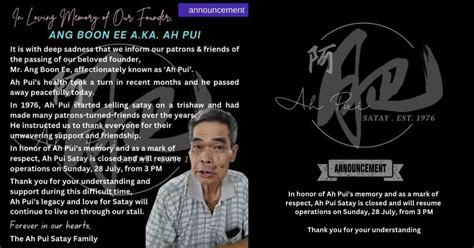 Shock Death Uncle Ah Pui Of Ah Pui Satay Has Passed On Yahoo Life