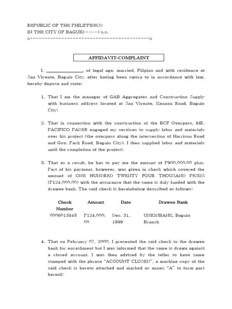 Affidavit Complaint Bp 22 Sample Pdf Affidavit Public Law