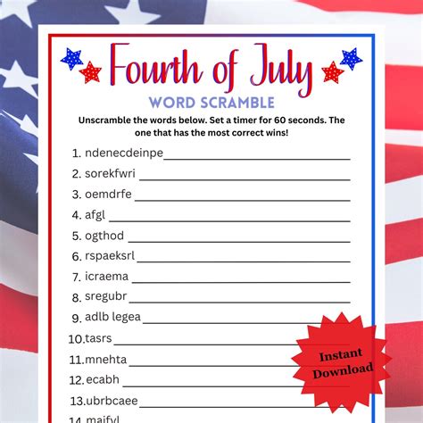 Fourth Of July Word Scramble 4th Of July Games Independence Day Word